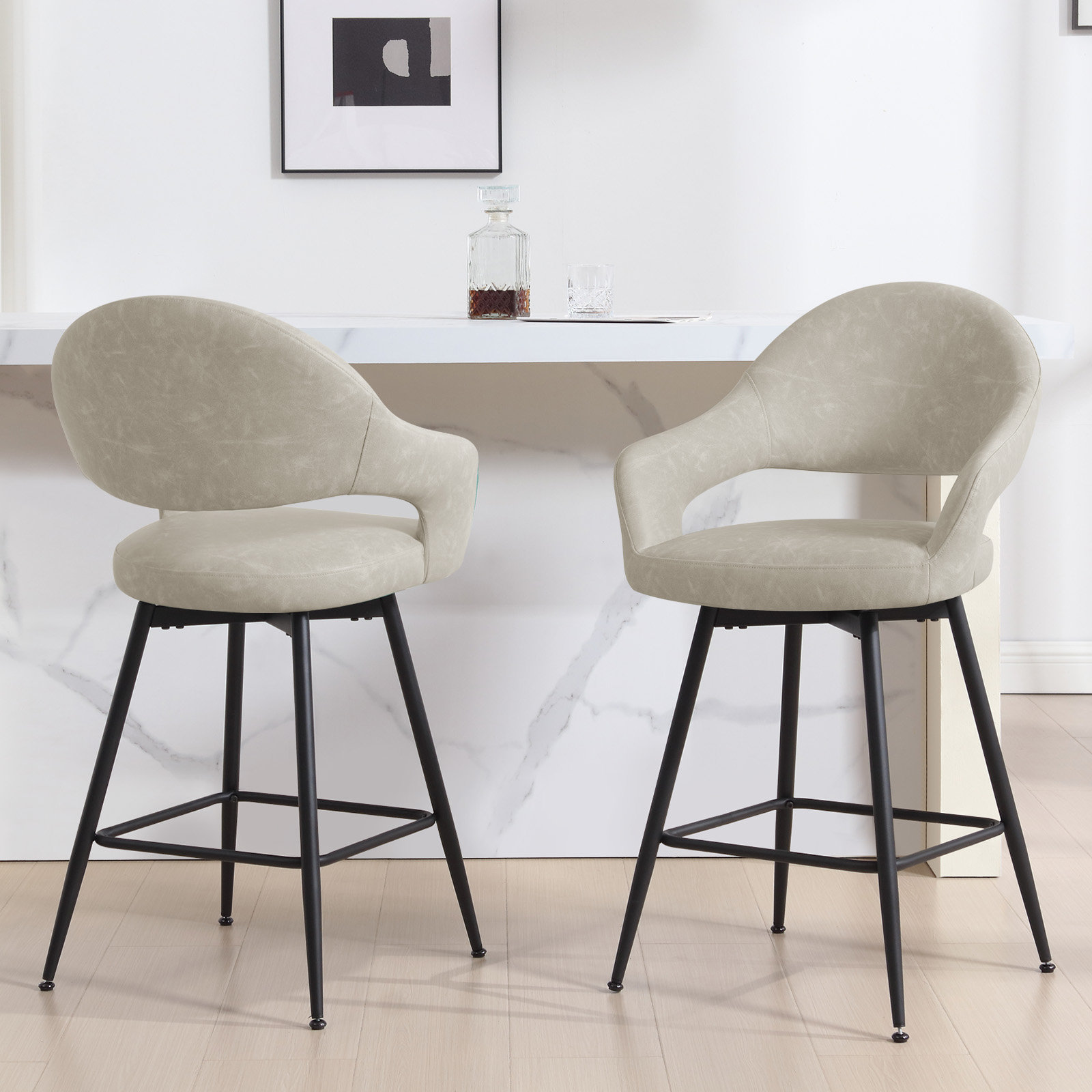 Corrigan Studio® 26" Faux Leather Counter Height Swivel Bar Stools | Wayfair
